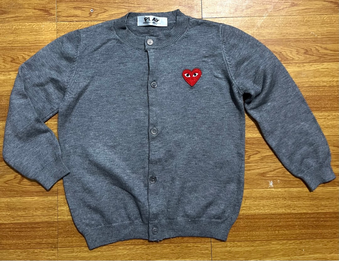 Authentic CDG Cardigan gray embroidered heart logo, Babies & Kids ...