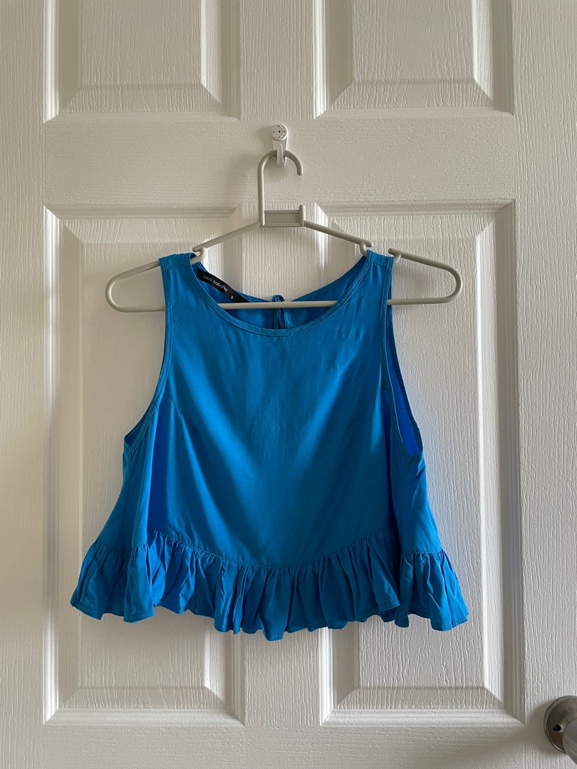 Coco Cabana Bright Blue ruffled top, Women's Fashion, Tops, Sleeveless ...