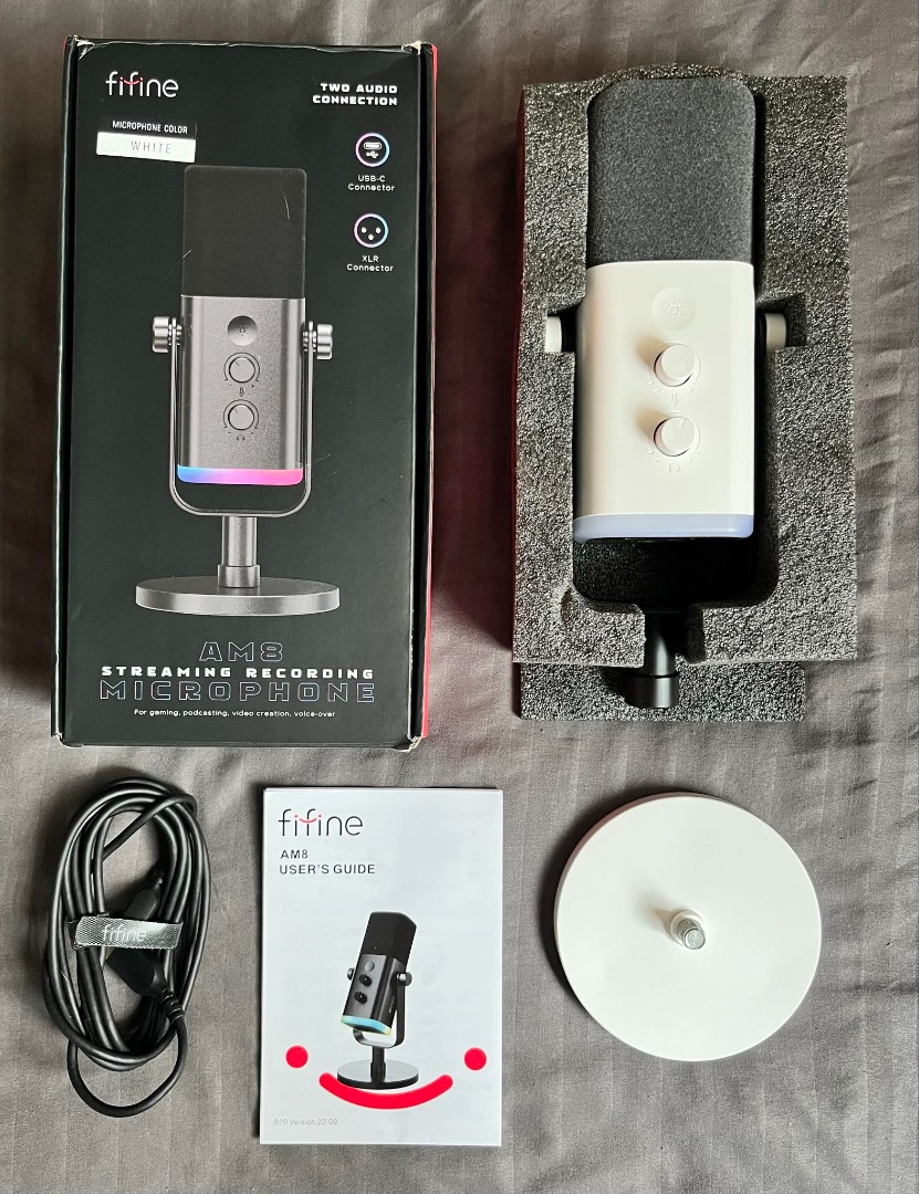 FIFINE AmpliGame AM8 XLR/USB RGB Gaming Dynamic Microphone with Mute Button ( Complete With Box ...