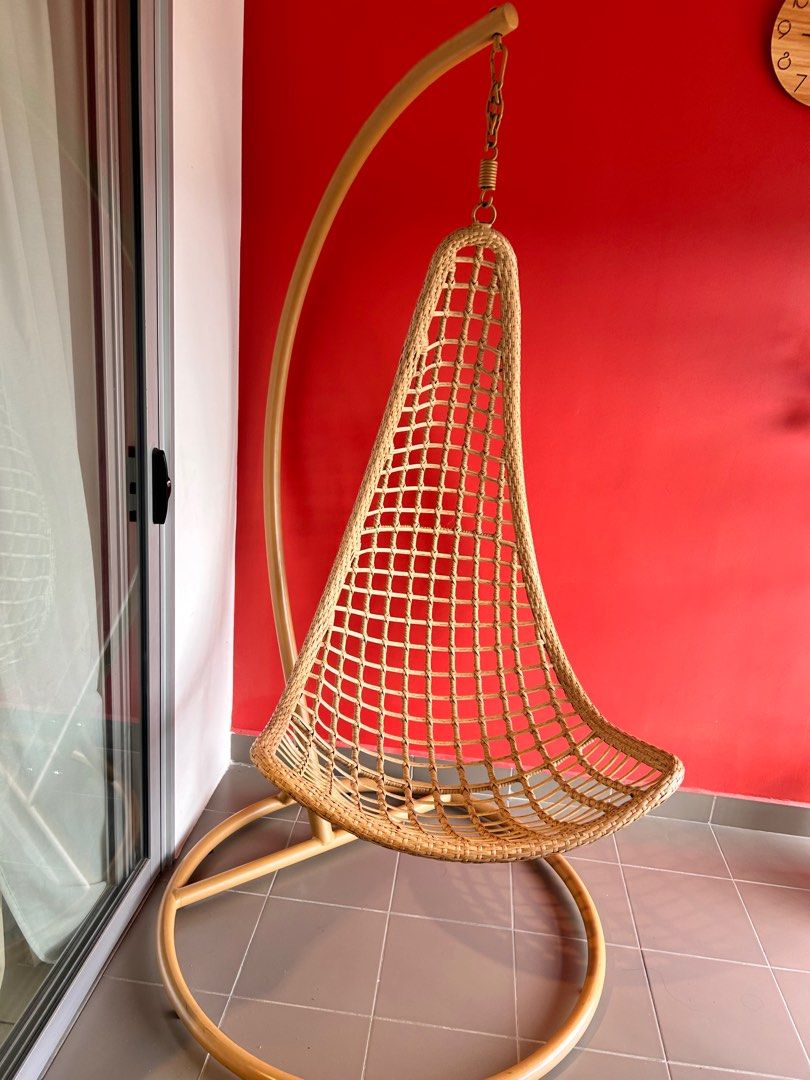 hanging basket rattan chair, swing chair/ buaian rotan, Furniture ...