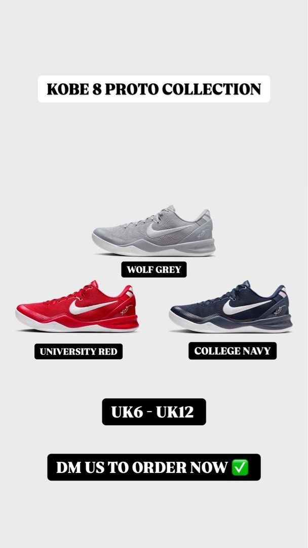 Kobe 8 Proto College Navy / University Red / Wolf Grey, Men's Fashion ...