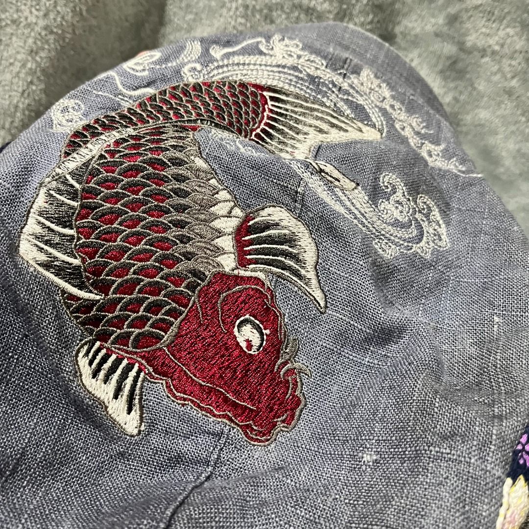 Ripple Japanese Flat Cap Traditional Pattern Emrbroidered Red Carp ...