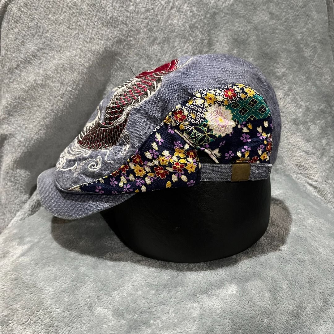 Ripple Japanese Flat Cap Traditional Pattern Emrbroidered Red Carp ...