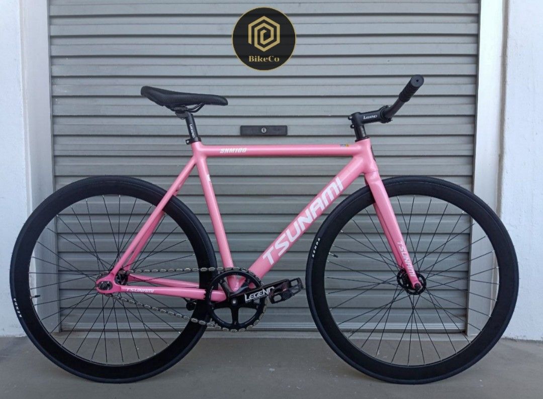 🤍TSUNAMI SNM-100 Pink Fixie | Fixed Gear Track Bike Straight Bar Bicycle, Sports Equipment ...