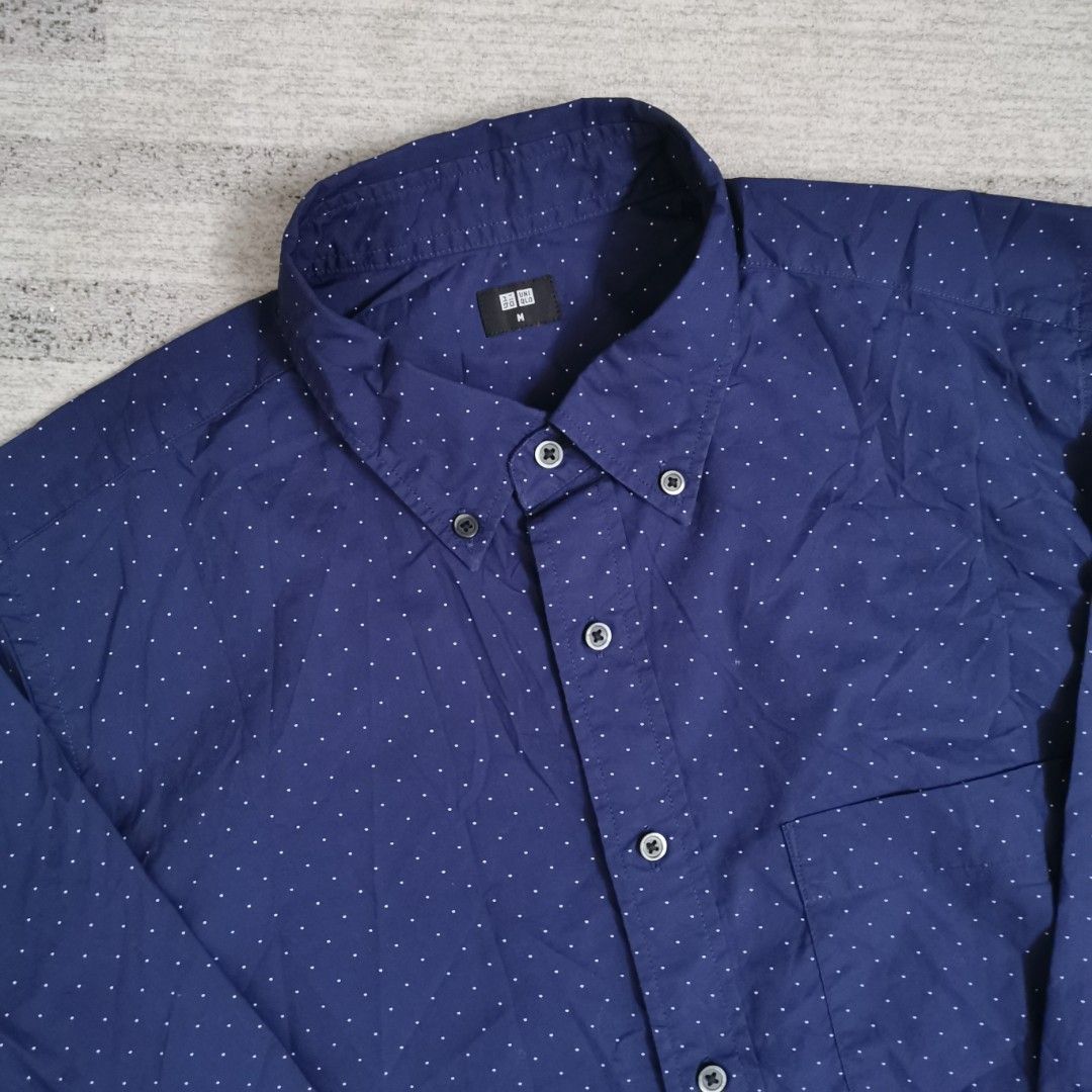 Uniqlo Kemeja Long Sleeve Blue Dot, Men's Fashion, Tops & Sets, Formal ...