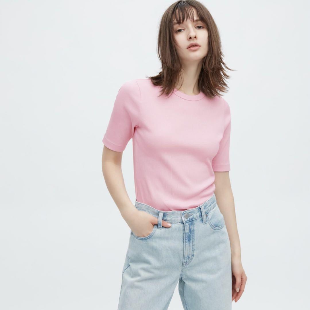 UNIQLO RIBBED CREW NECK HALF SLEEVE, Women's Fashion, Tops, Blouses on ...