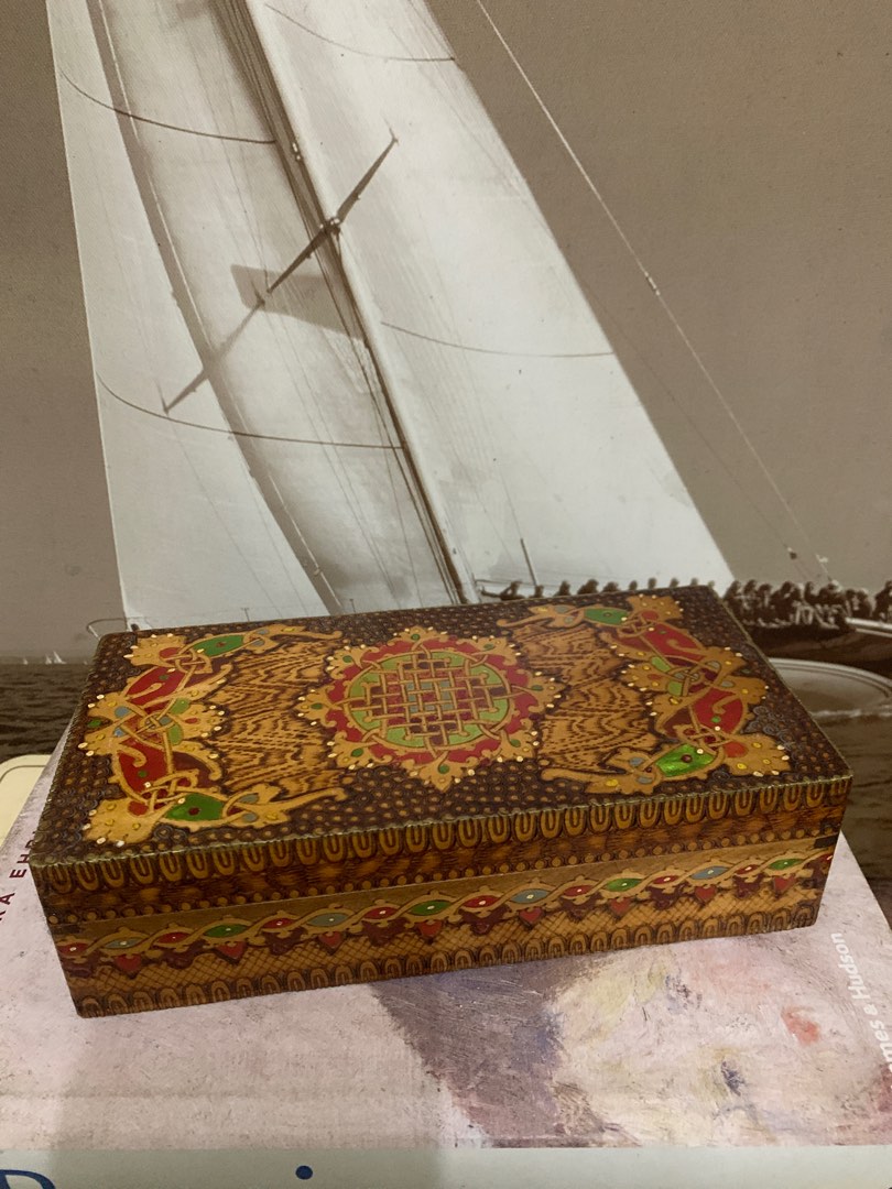 Vintage Wooden Pyrography Box, Bulgarian Wooden Trinket box, Hand ...