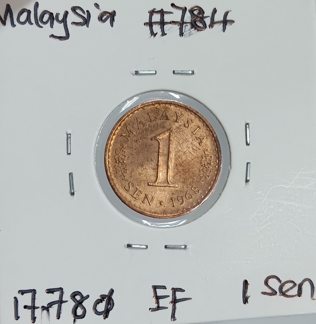 1 Sen Malaysia 1st Series Coin 1968 (EF) #784, Hobbies & Toys ...