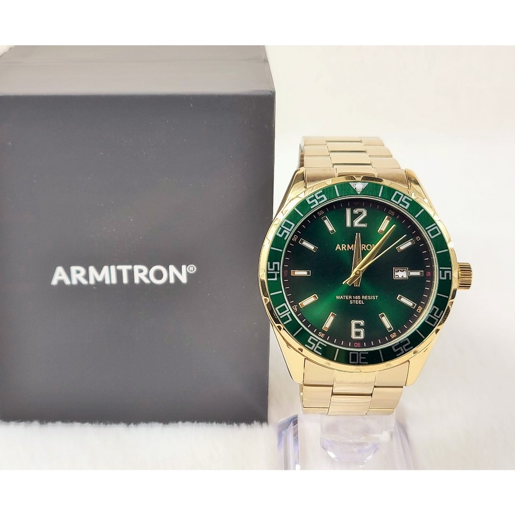 Armitron 20/5458GP Green Dial Gold Tone Stainless Steel Bracelet Men's ...