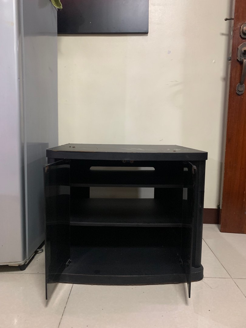 Black Cube TV Console with Shelf Cabinet, Furniture & Home Living ...