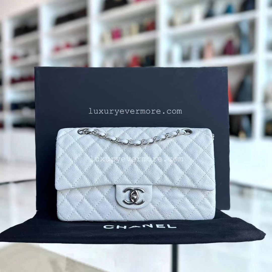 Chanel Classic Flap Caviar Calfskin White Silver Hardware Series 12 ...