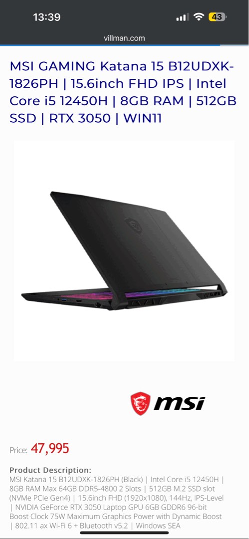 MSI Katana Gaming Laptop, Computers & Tech, Laptops & Notebooks on ...