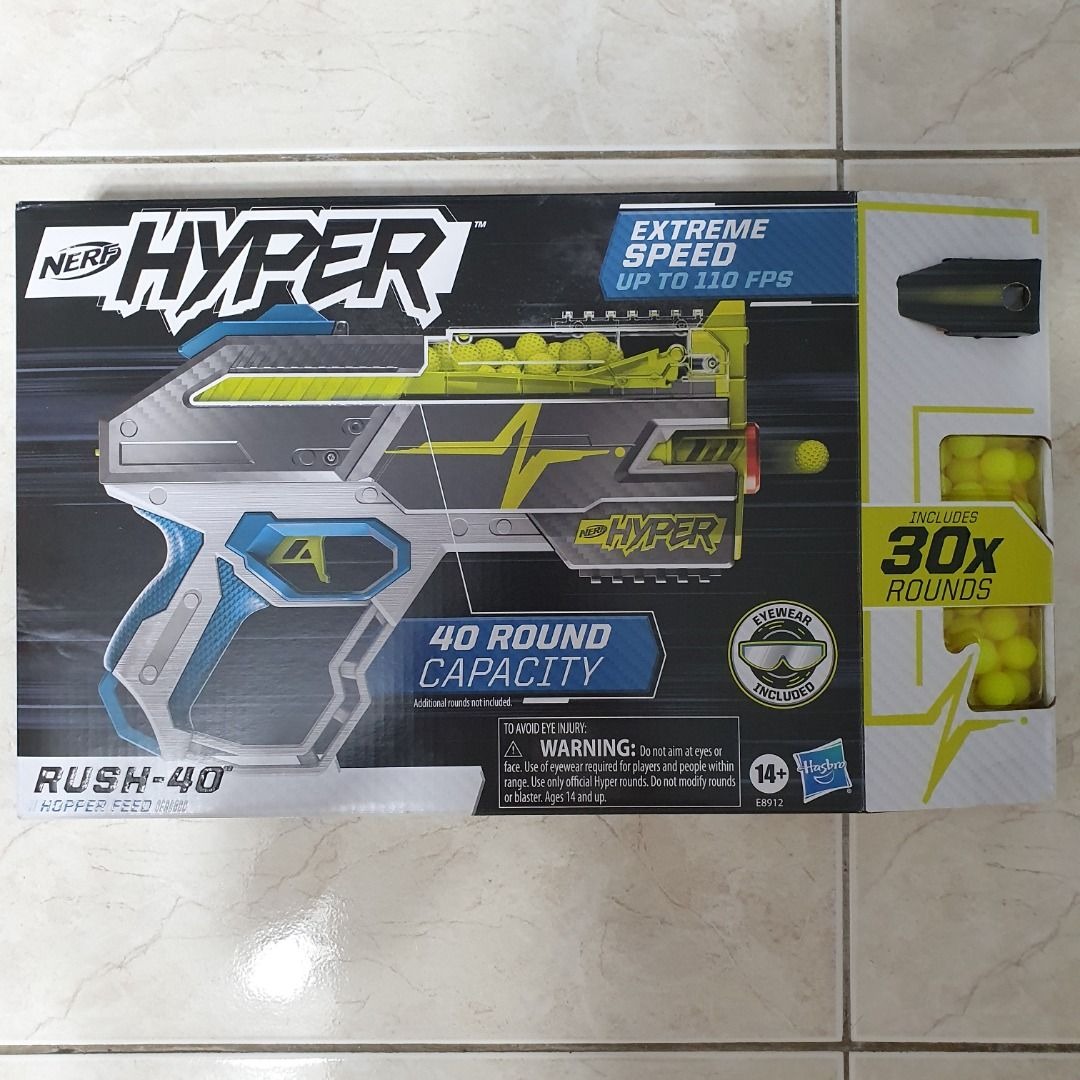 Nerf Hyper Rush-40 Pump-Action Blaster and 30 Nerf Hyper Rounds, 110 ...