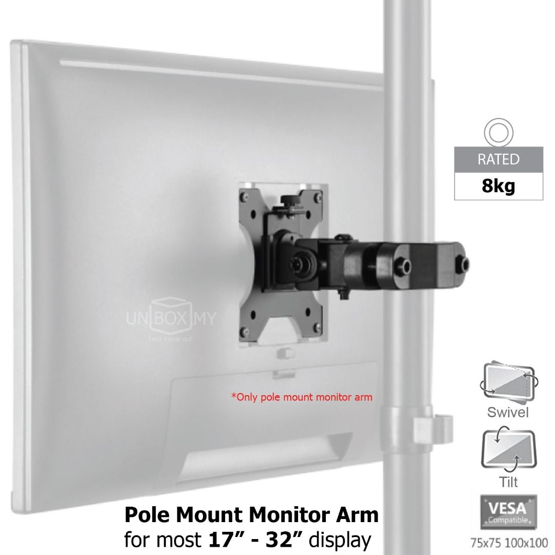 Pivot Pole Mount Monitor Arm Holder Bracket Tilt Swivel Rotate 28-60 mm ...