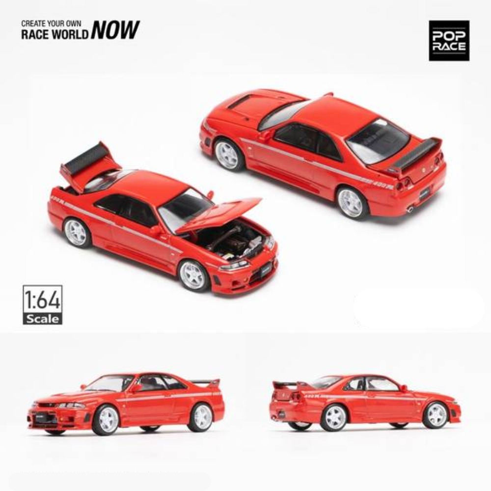 Pop Race 1/64 Scale Nissan GT-R R33 NISMO 400R Super Clear Red Die-cast ...