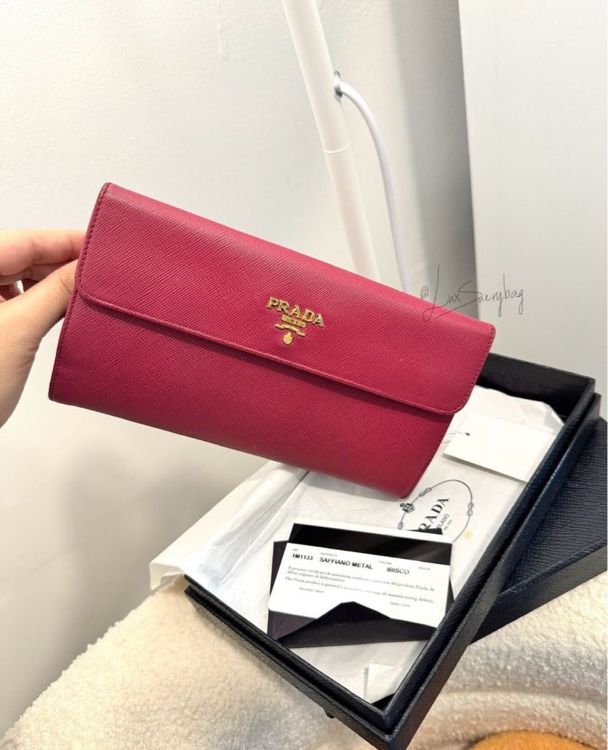 Prada pink long wallet, Luxury, Bags & Wallets on Carousell