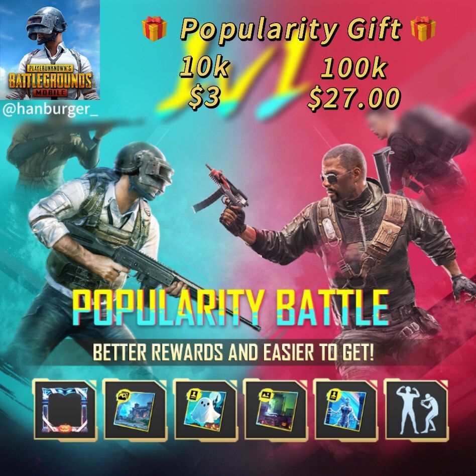 PUBG Mobile Popularity Gift, Popularity Battle, high level real account ...