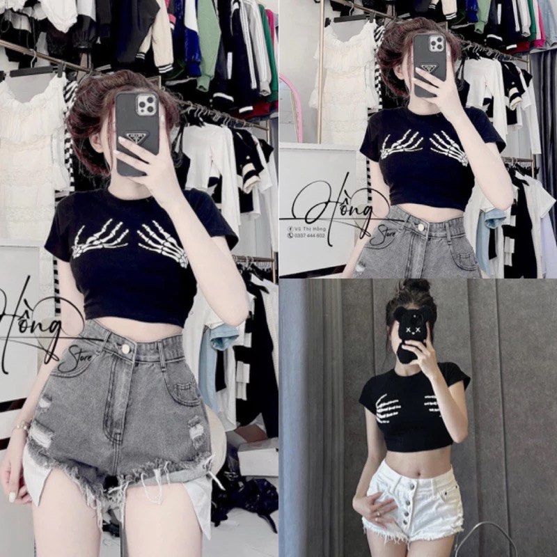 Skull Hand Swag Hot Sexy Crop Top, Women's Fashion, Tops, Blouses on ...