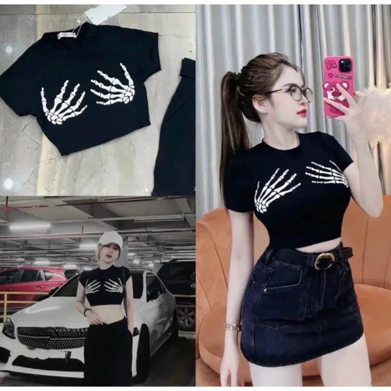 Skull Hand Swag Hot Sexy Crop Top, Women's Fashion, Tops, Blouses on ...