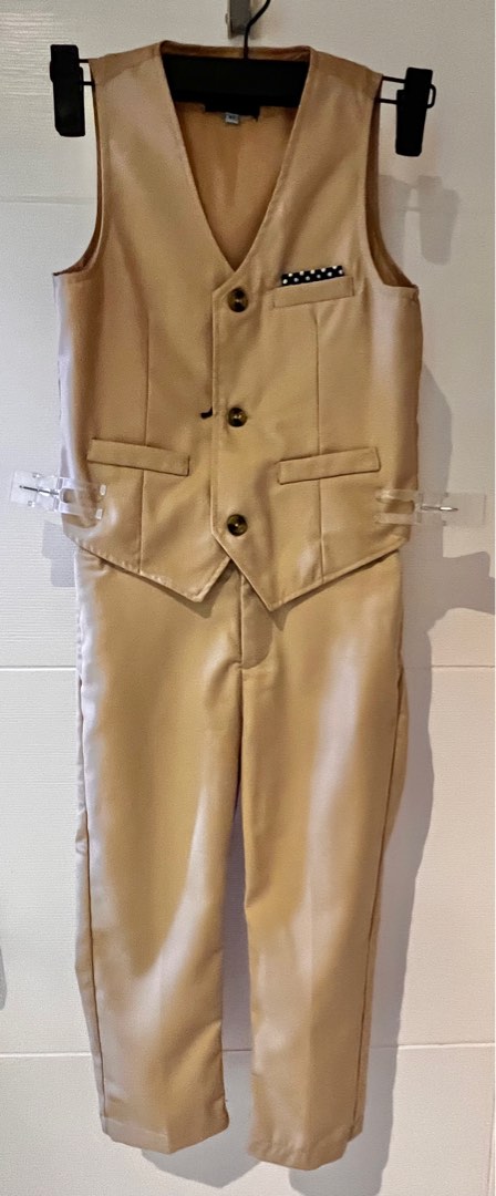Tan vest and slacks set with black bowtie, Babies & Kids, Babies & Kids ...
