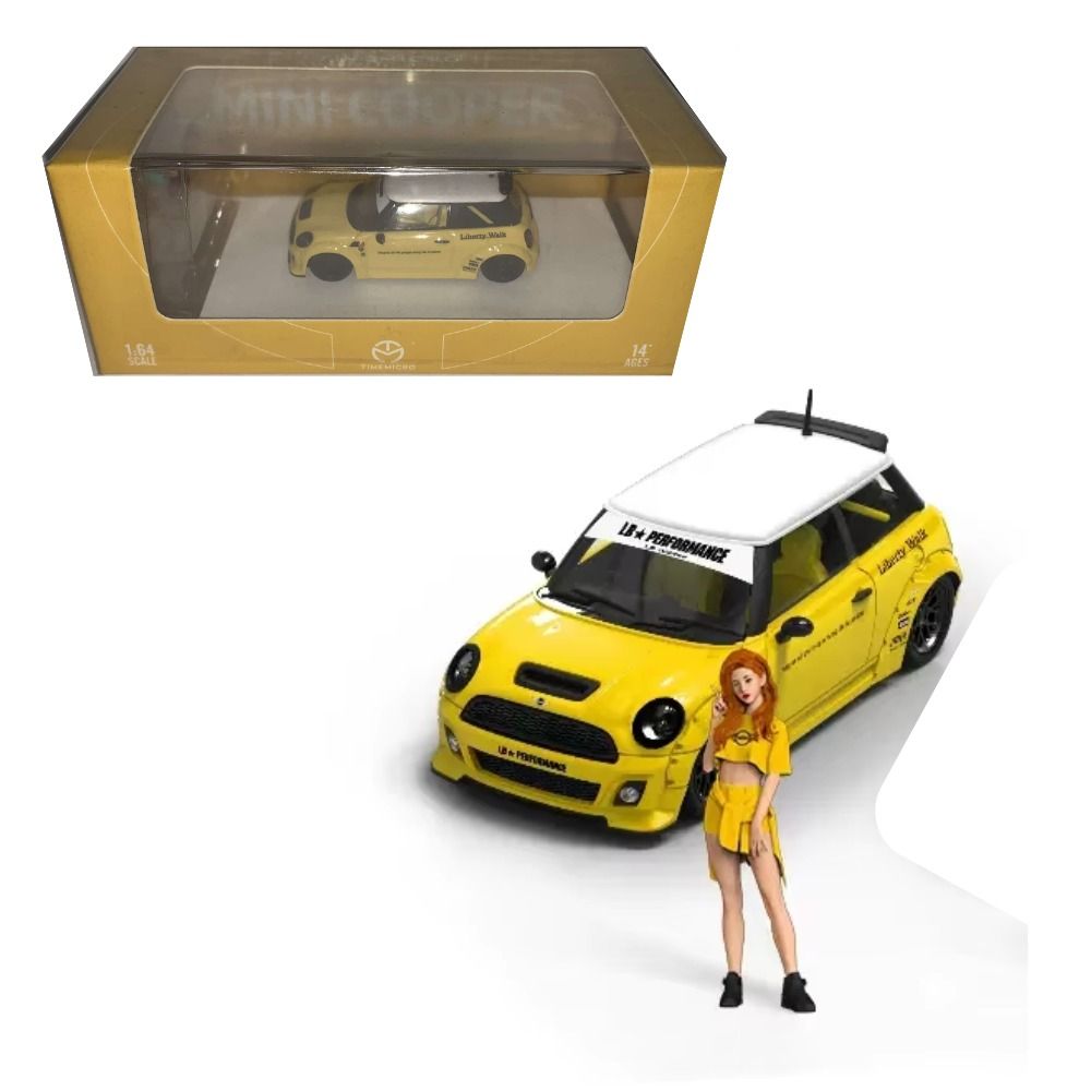 Time Micro 1/64 Scale Mini Cooper LBWK Yellow Die-cast Car w/ Figure ...