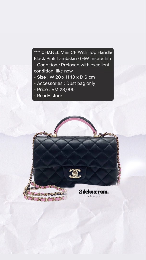 CHANEL Mini CF With Top Handle Black Pink Lambskin GHW microchip ...