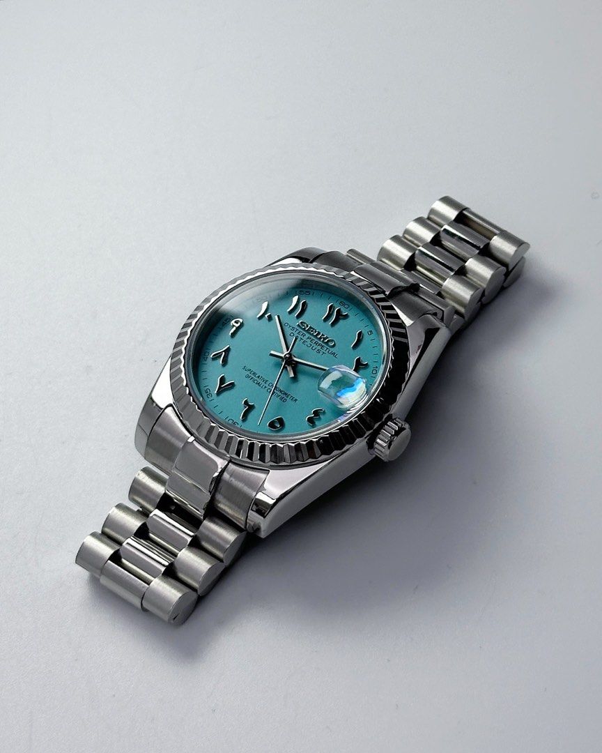 Custom Seiko Mod 36mm Tiff. Blue Arabic DateJust President Automatic ...