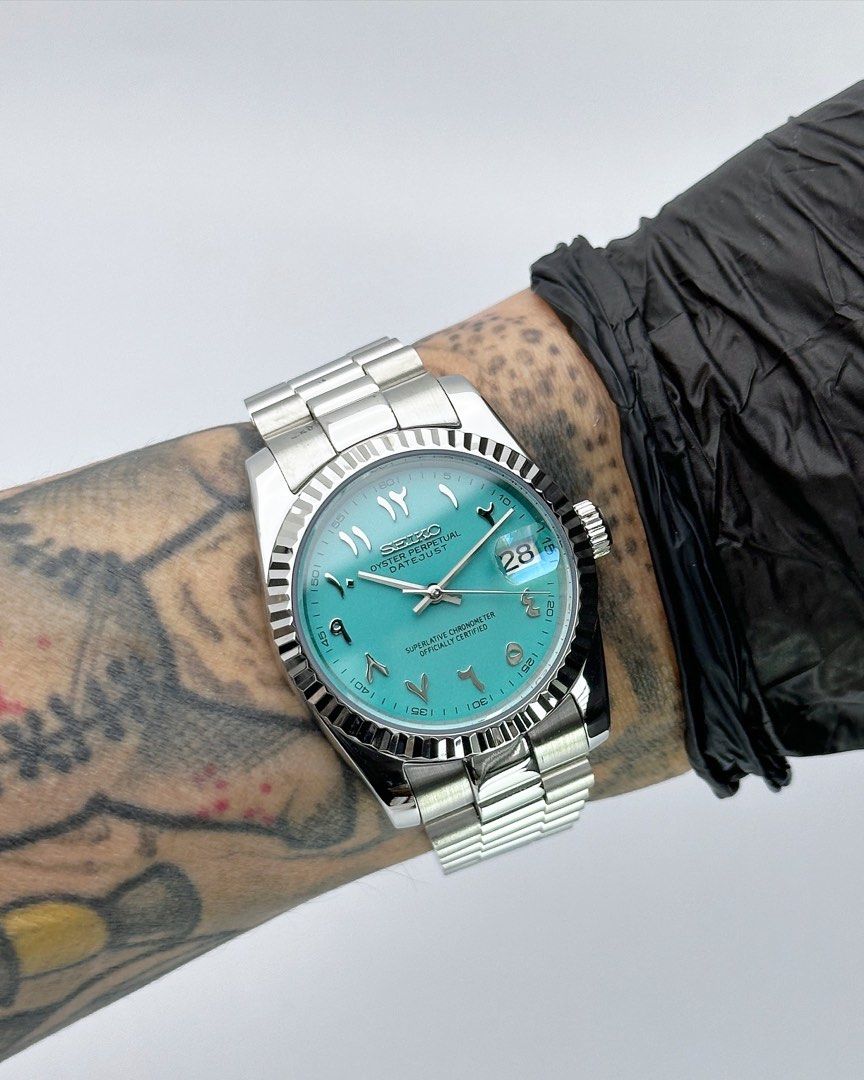 Custom Seiko Mod 36mm Tiff. Blue Arabic DateJust President Automatic ...
