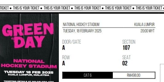 Green Day Live in KL Cat 6, Tickets & Vouchers, Event Tickets on Carousell