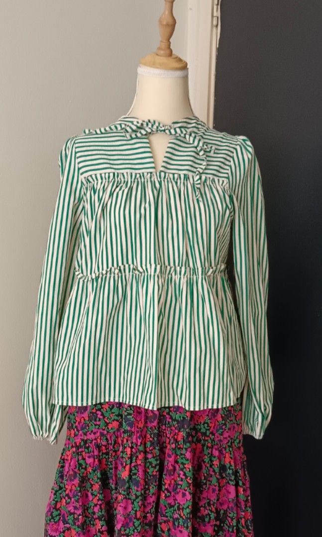 Green stripe blouse, Women's Fashion, Tops, Blouses on Carousell