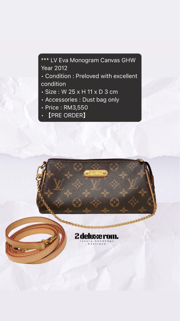 LV Eva Monogram Canvas GHW Year 2012 | FIXED PRICE, Luxury, Bags ...