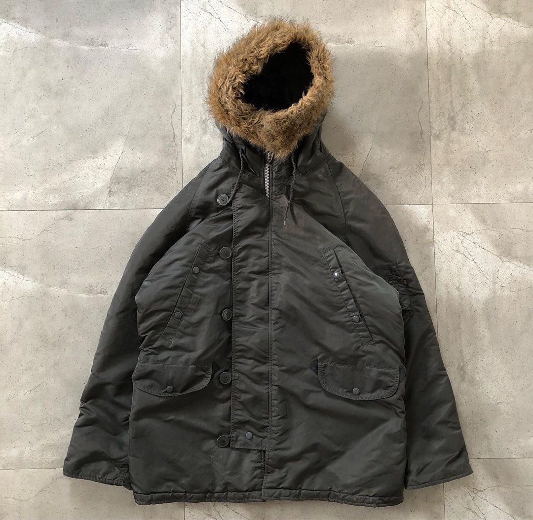 Navy Green Alpha Industries Military Type N-3B Parka Bomber Jacket, Men ...