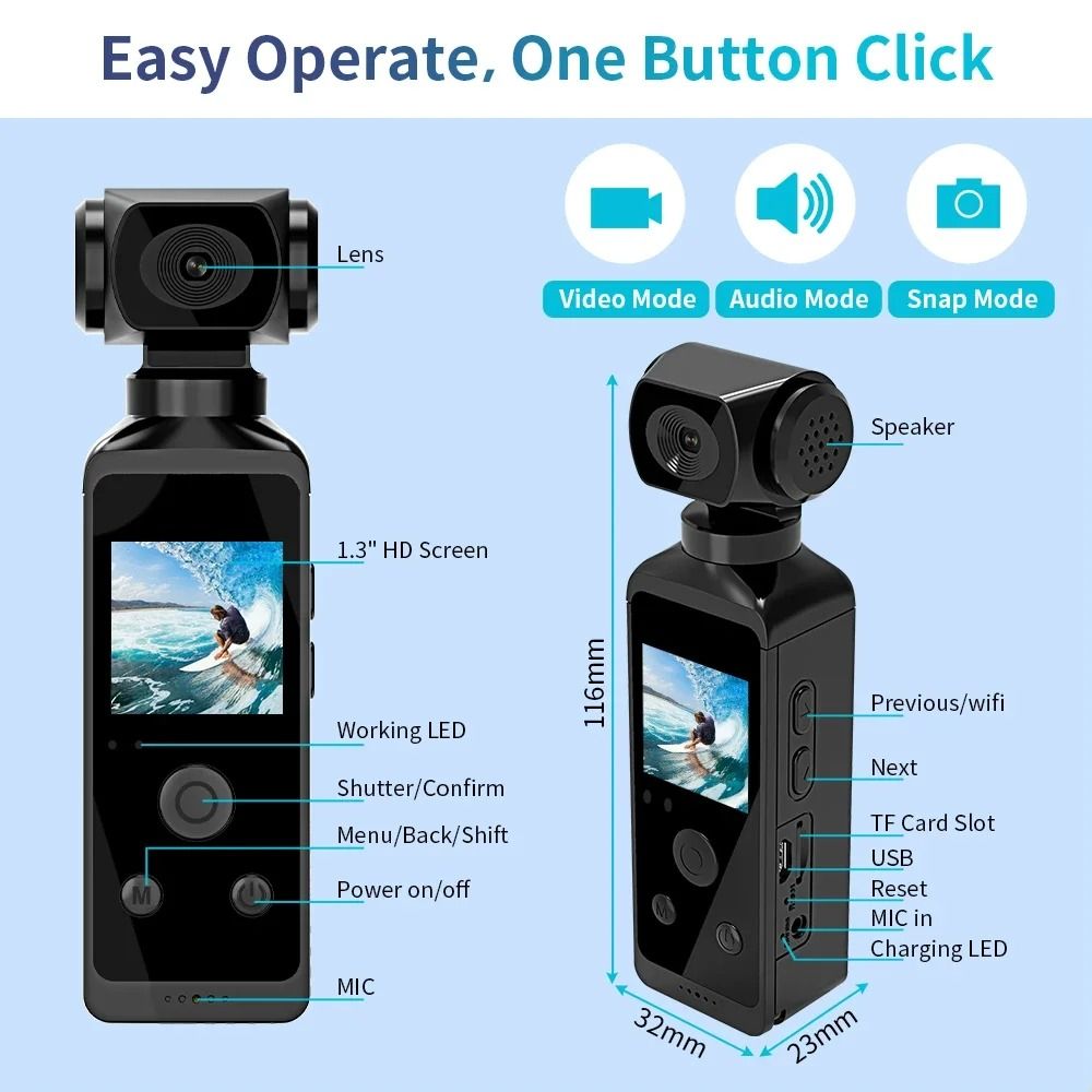 New 4K 1080P Pocket Camcorder HD Cam 1.3" LCD Screen 270° Rotatable ...
