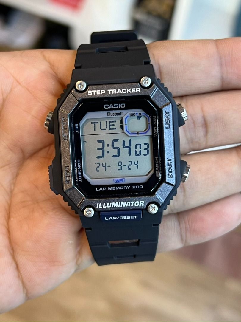 ORIGINAL CASIO Digital Step Tracker Smartphone Link Black Resin Band Watch WS-B1000-1A, Men's ...