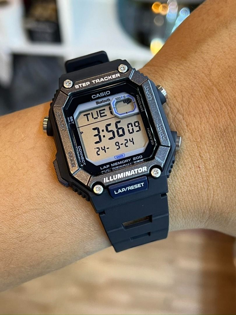 ORIGINAL CASIO Digital Step Tracker Smartphone Link Black Resin Band Watch WS-B1000-1A, Men's ...