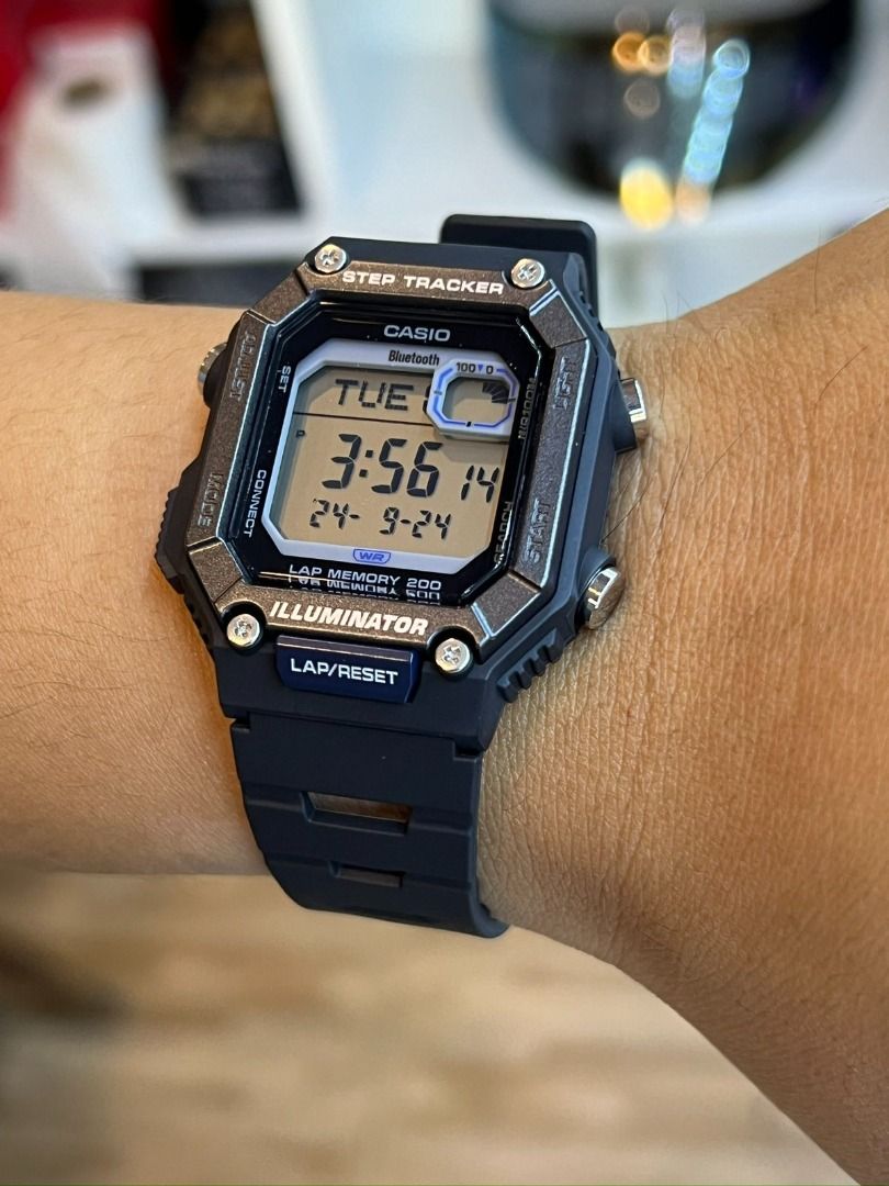ORIGINAL CASIO Digital Step Tracker Smartphone Link Black Resin Band ...