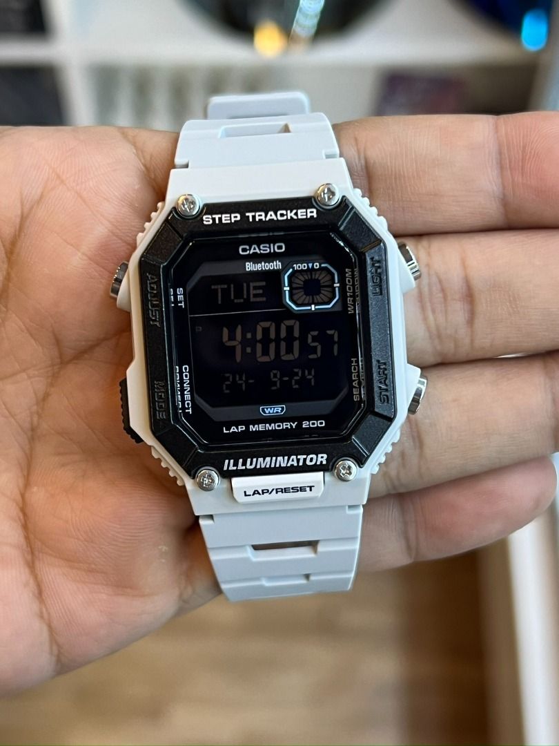 ORIGINAL CASIO Digital Step Tracker Smartphone Link White Resin Band Watch WS-B1000-8B, Men's ...