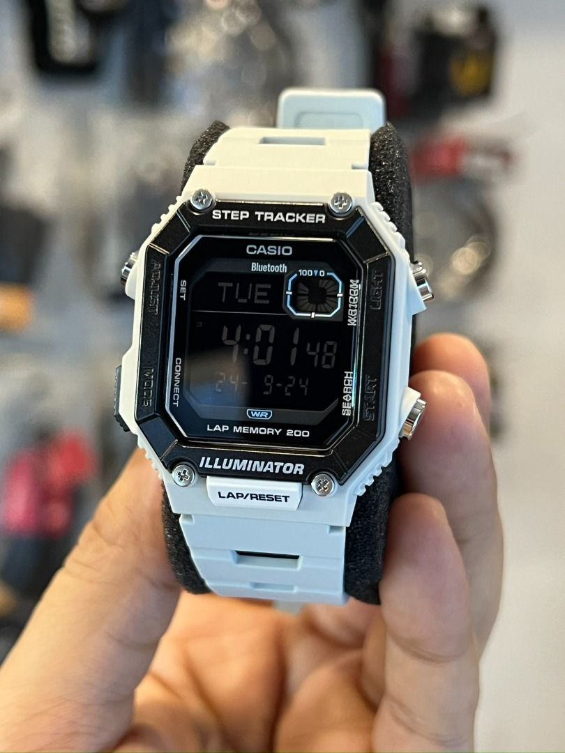 ORIGINAL CASIO Digital Step Tracker Smartphone Link White Resin Band Watch WS-B1000-8B, Men's ...