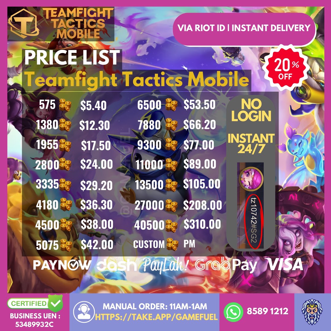 [🏆 Riot Authorised] 🔥100% CHEAPEST Teamfight Tactics Mobile Coins Top Up | League of Legends RP ...