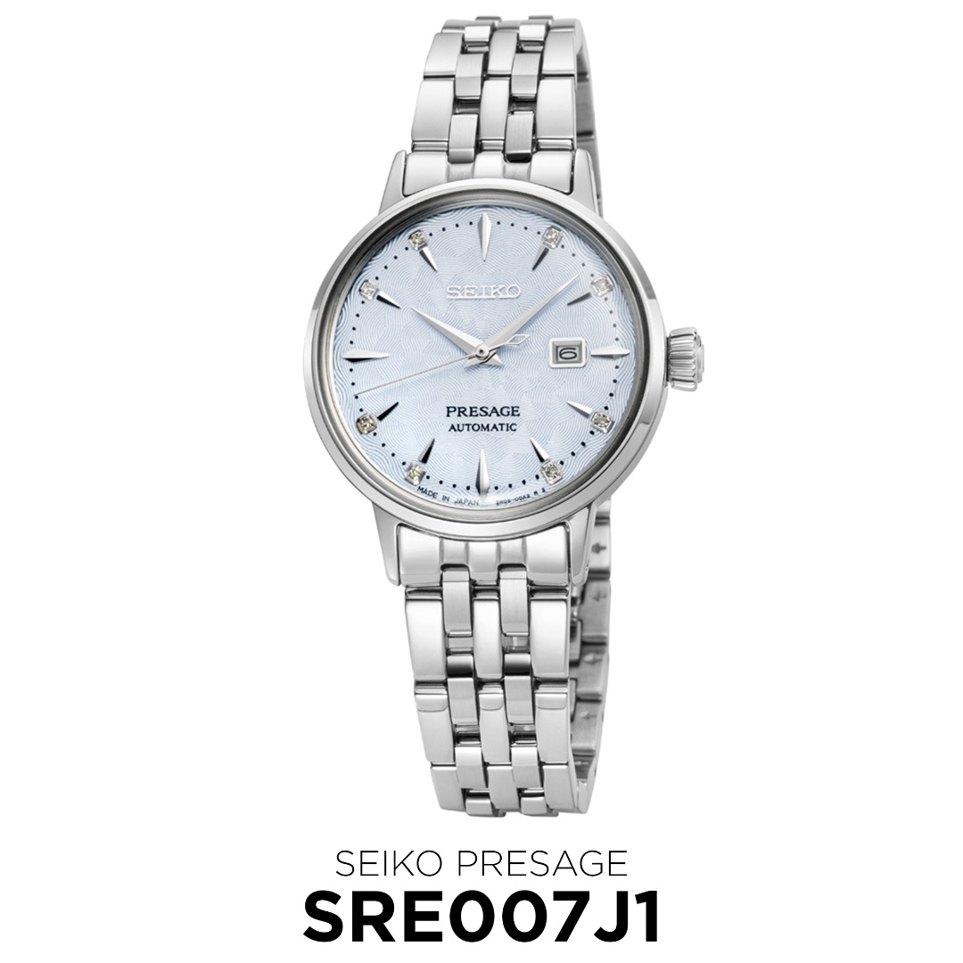 Seiko Presage SRE007 SRE007J1 Light Blue Textured Dial Diamonds Womens ...