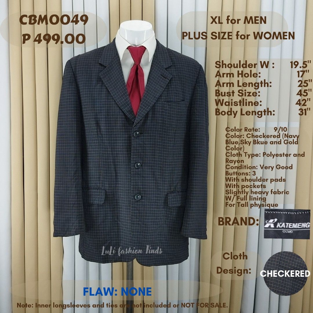 CBM0049 Navy Blue Checkered Three Buttons Formal Tuxedo Blazer Suit ...