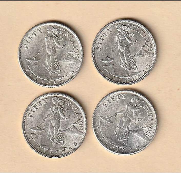 US Philippines 1945-D FIFTY Centavos ( 50 cent ) X 4 coin all ...