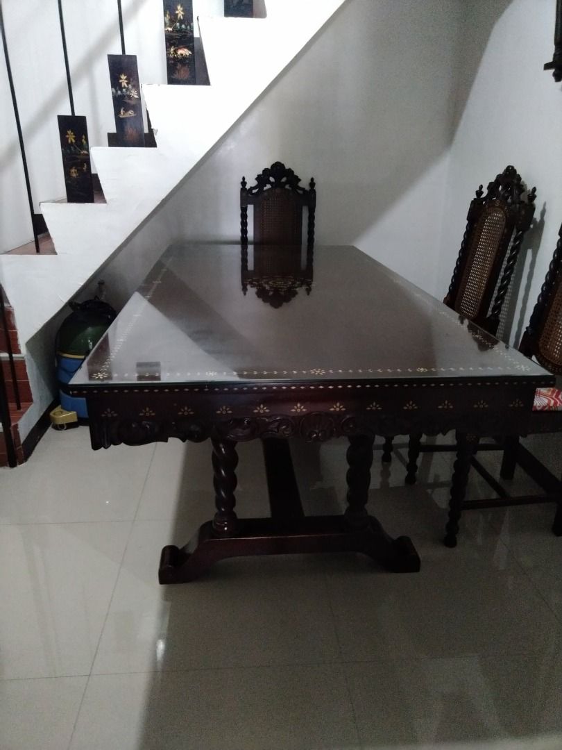 Vintage Narra Dining Table with 2 Presidential Chairs, Furniture & Home ...