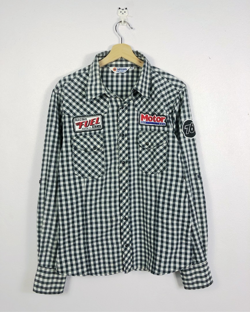 VINTAGE UNION 76 BUTTON UPS SHIRT WITH PATCHES, Men's Fashion, Tops ...