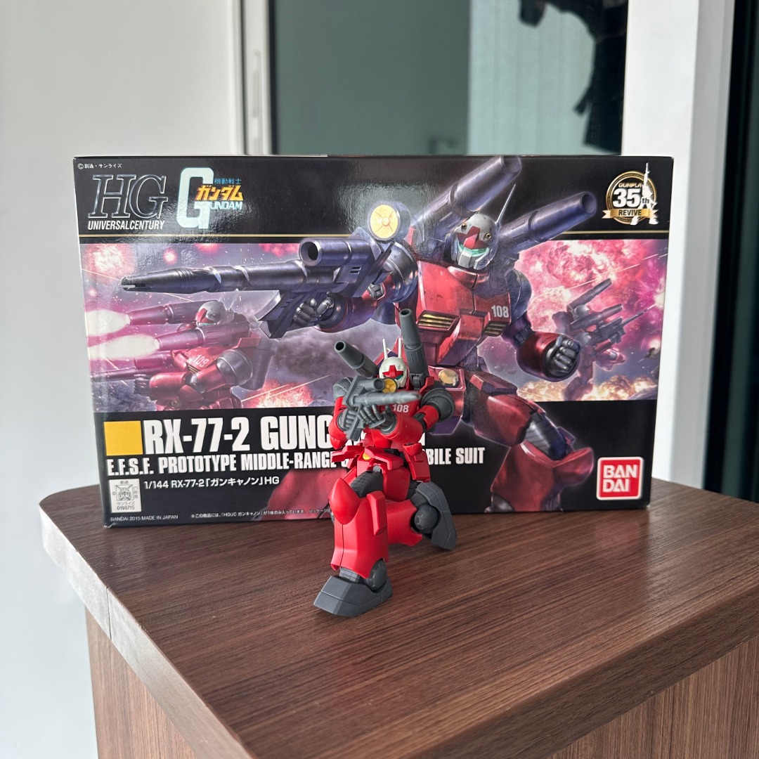 Bandai HGUC #021 RX-77-2 Guncannon 1/144 Model Kit - Built, Complete with Accessories and Box ...