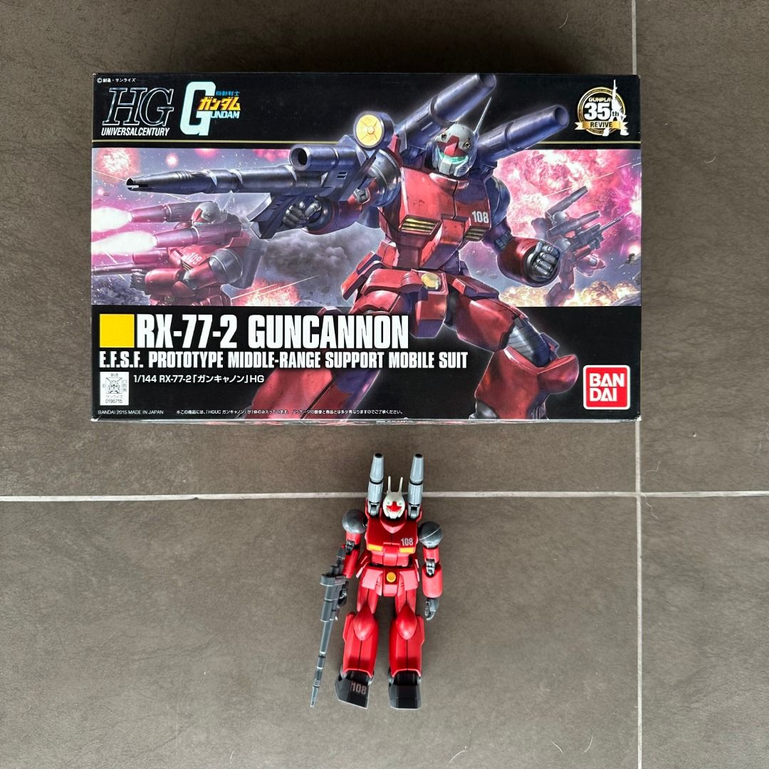 Bandai HGUC #021 RX-77-2 Guncannon 1/144 Model Kit - Built, Complete with Accessories and Box ...