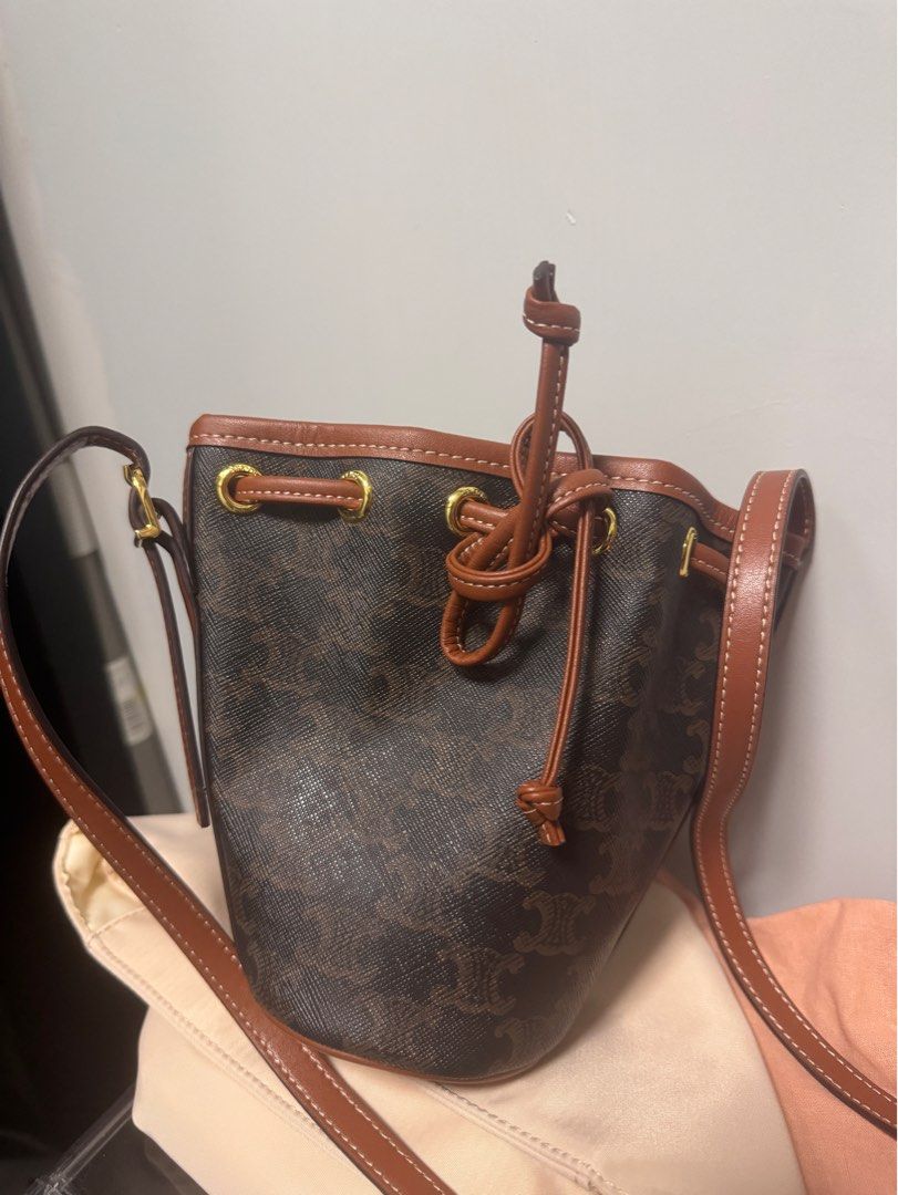 celine mini drawstring bucket bag, 名牌, 手袋及銀包 - Carousell