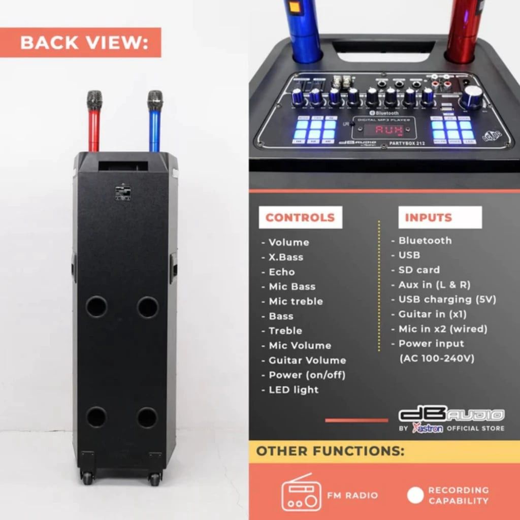 Db Audio PARTYBOX-212 Mobile trolley bluetooth speaker | 12" x 2 woofer ...