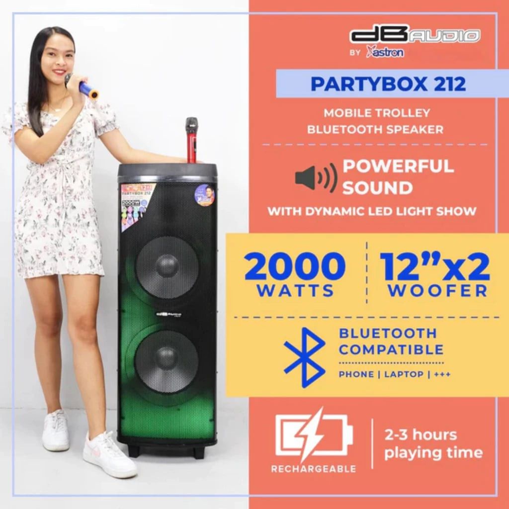 Db Audio PARTYBOX-212 Mobile trolley bluetooth speaker | 12" x 2 woofer ...