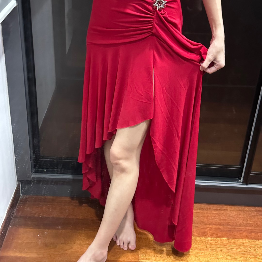 Dinner Dress Classy Red Flowy with Straps, Women's Fashion, Dresses ...